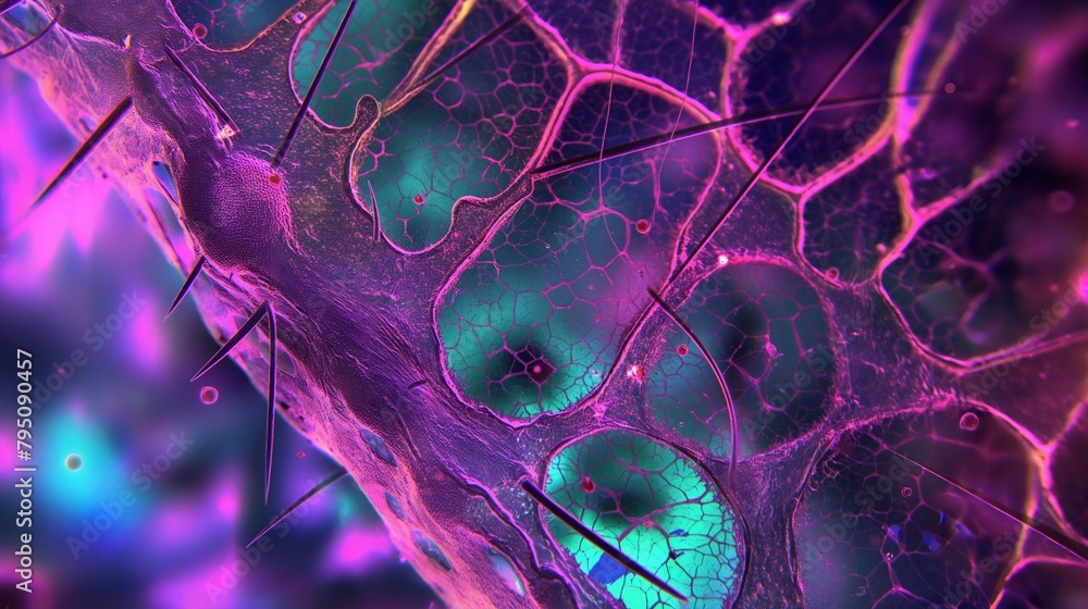 inflamed human lymph node under a microscope, inflamed tonsils, lymph ...