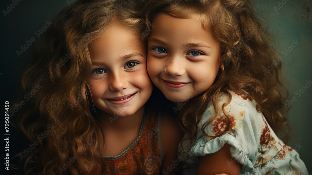 Two sisters, their bond evident in their shared smiles, capturing the ...