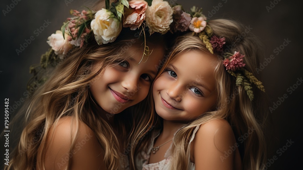 Two sisters, their bond evident in their shared smiles, capturing the ...