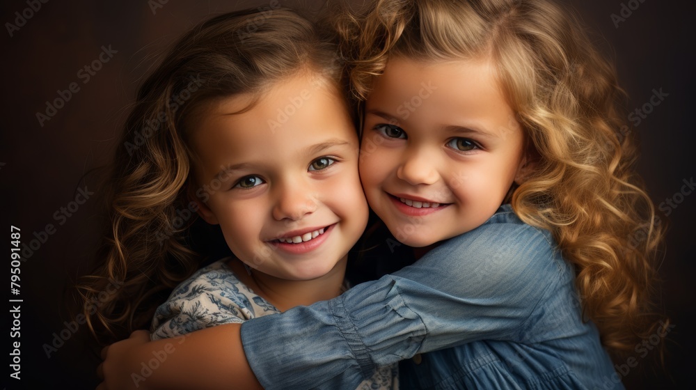 Two sisters, their bond evident in their shared smiles, capturing the ...