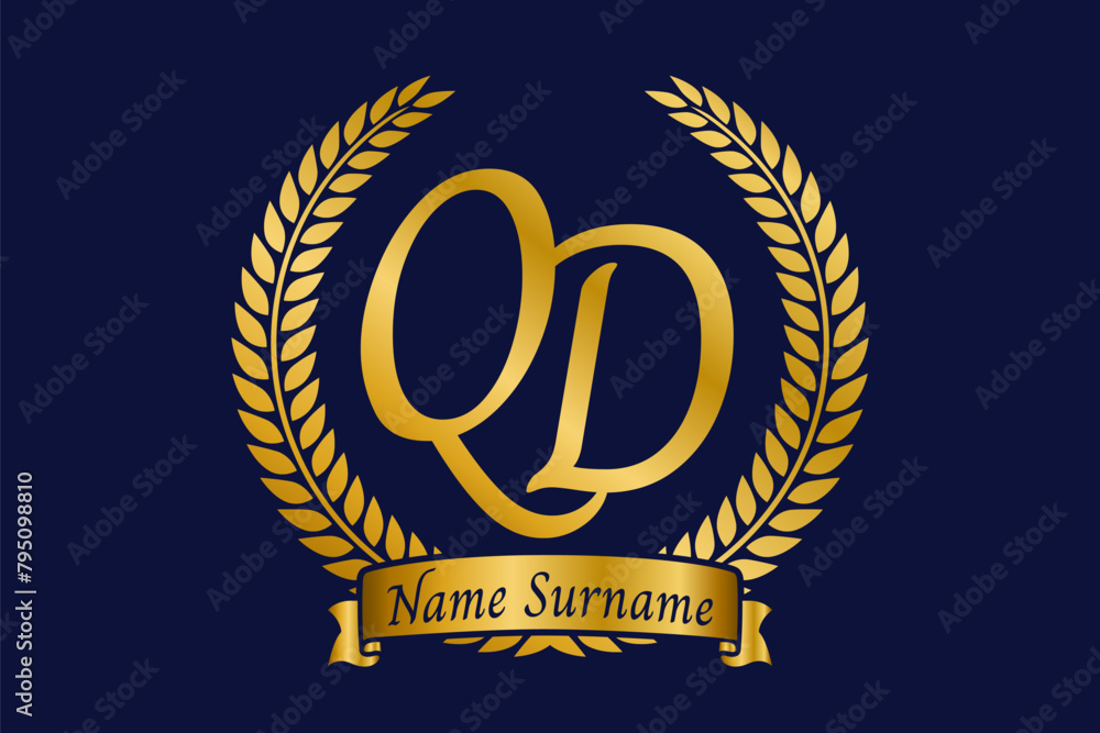 Initial letter Q and D, QD monogram logo design with laurel wreath ...