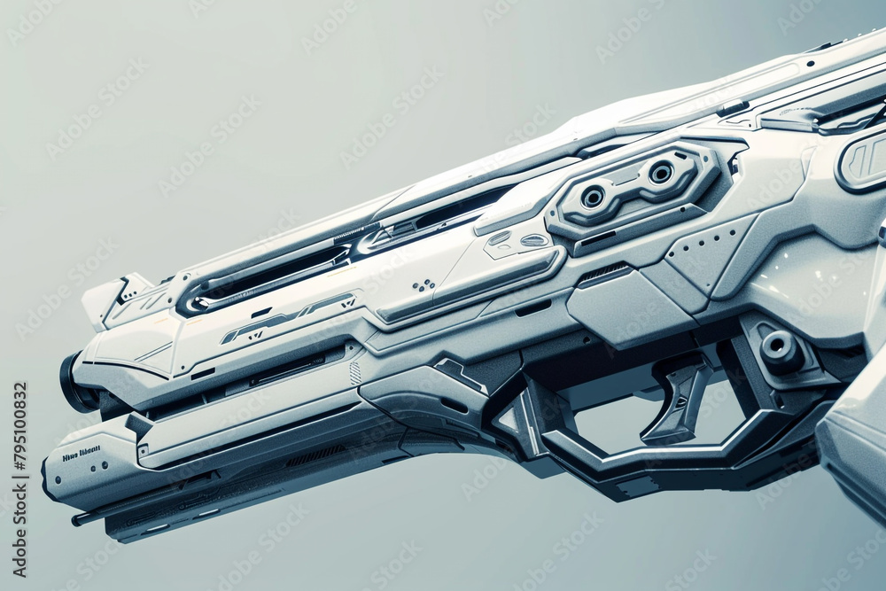 Handle of a futuristic firearm, engineered with hi-tech precision, a ...