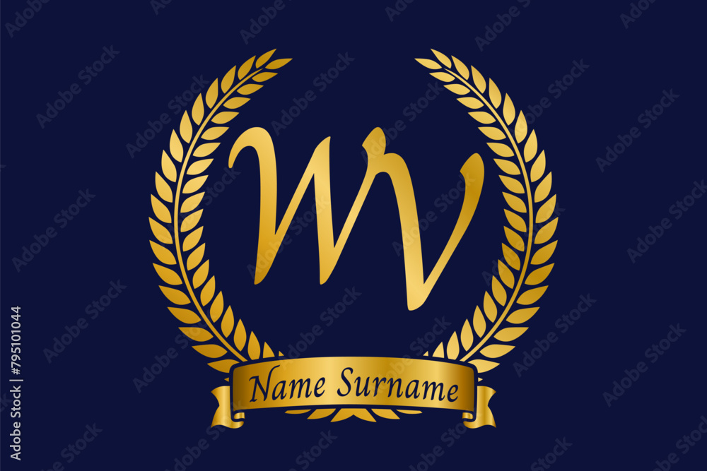Initial letter W and V, WV monogram logo design with laurel wreath ...