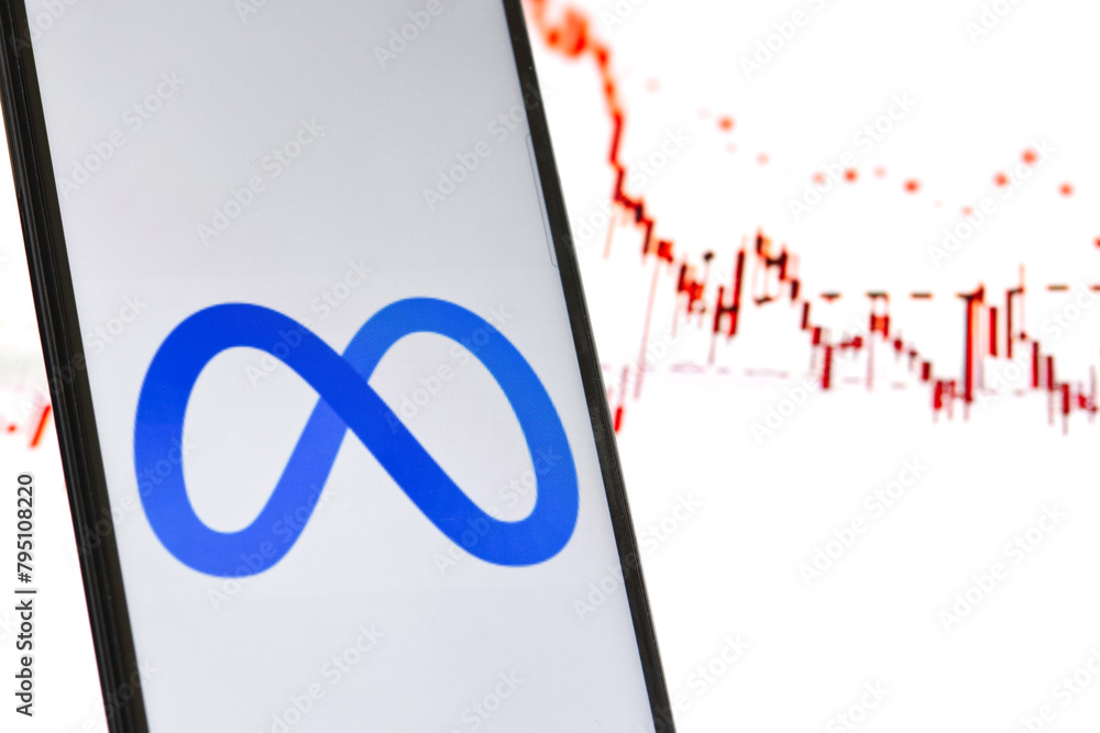 META investment and trading concept. META company logo on screen of ...