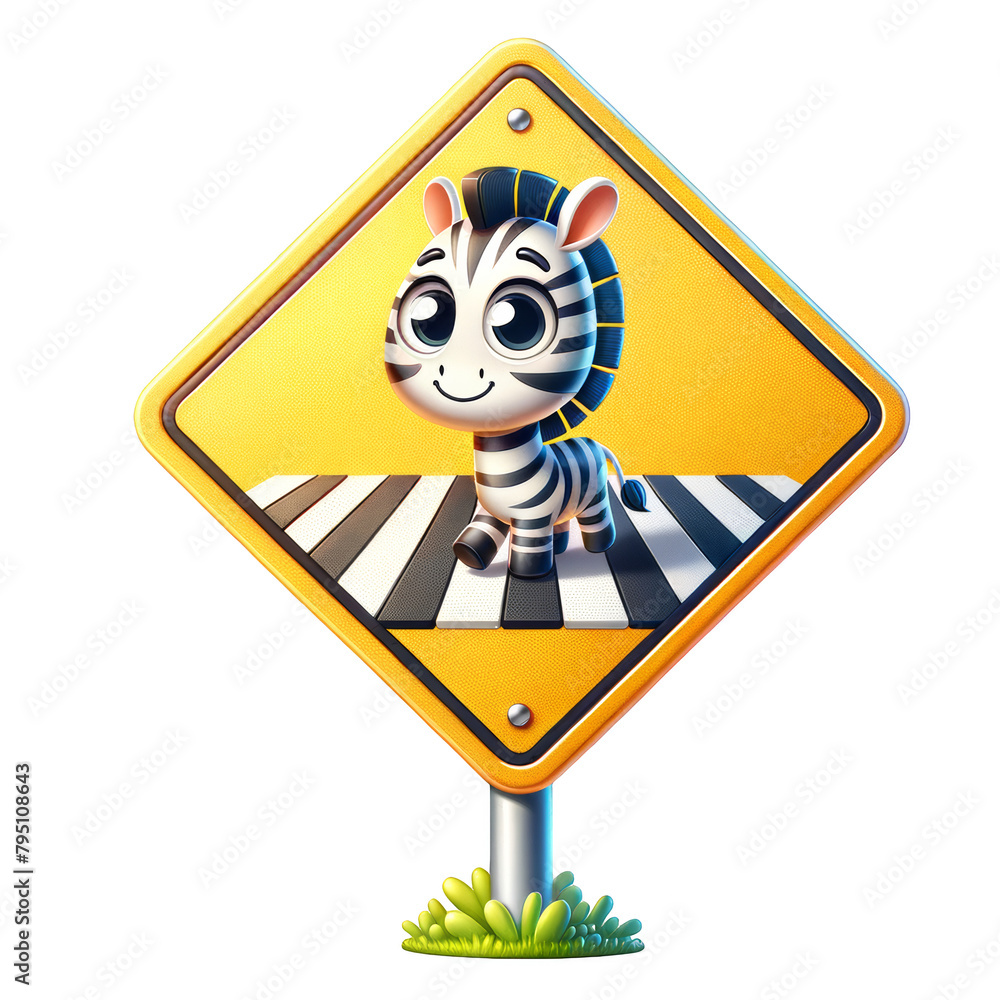 Zebra crossing roadsign. Cartoon illustration of traffic sign showing ...