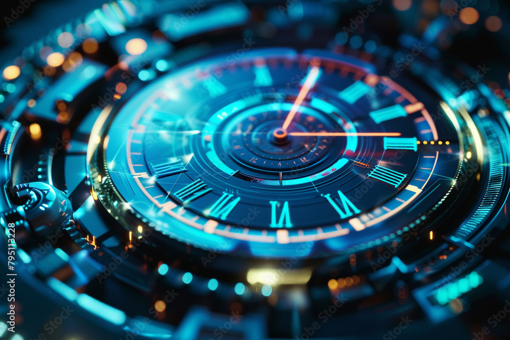 Hologram clock on HUD, virtual screen display, sci-fi tone, 3D ...