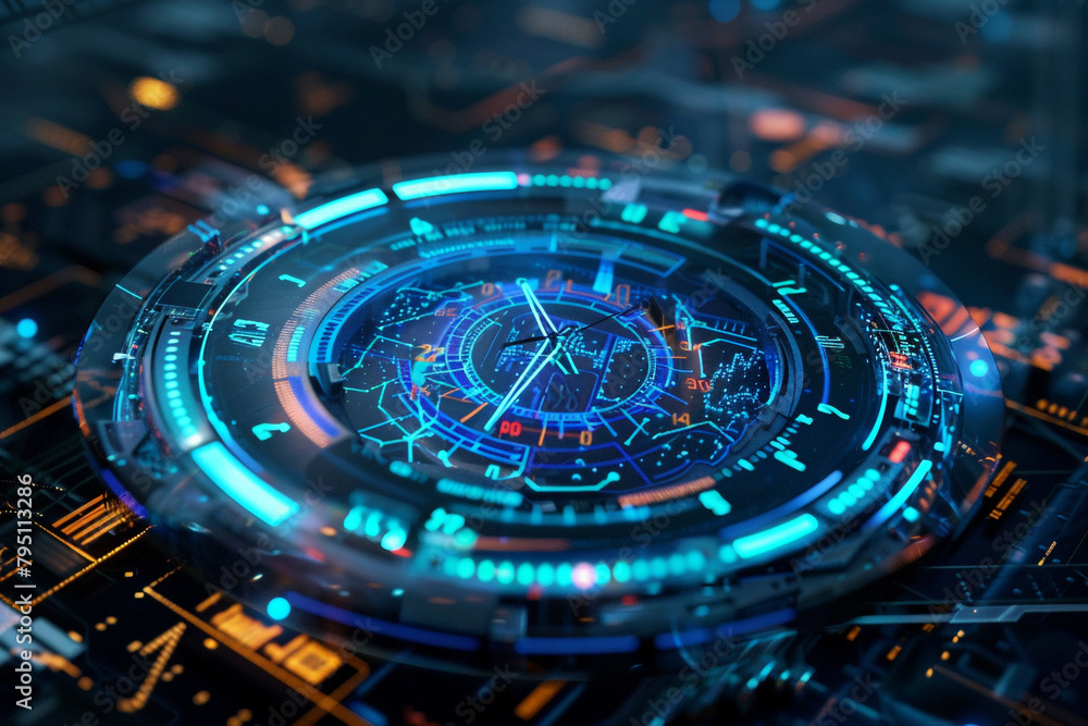 Hologram clock on HUD, virtual screen display, sci-fi tone, 3D ...