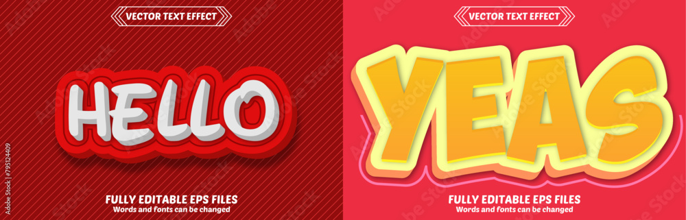 Bundle of 3d yeah Hello editable text effect design vectors. Set of ...