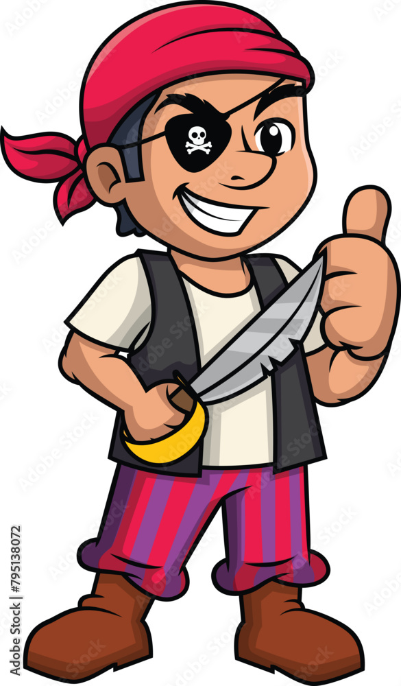 Vetor de Cartoon one eyed pirate making a thumbs up gesture vector ...