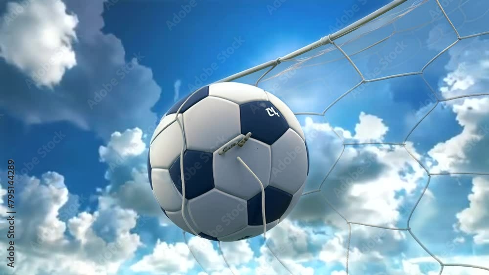 Looping Animation: Ball Successfully Scores in Goal with Blue Sky ...
