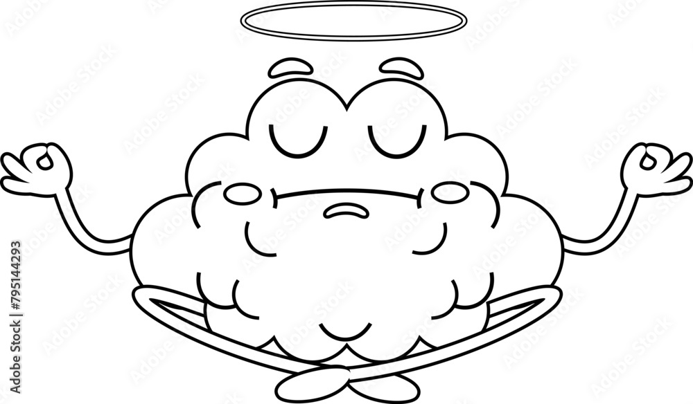 Outlined Cute Brain Cartoon Character Meditating. Vector Hand Drawn ...