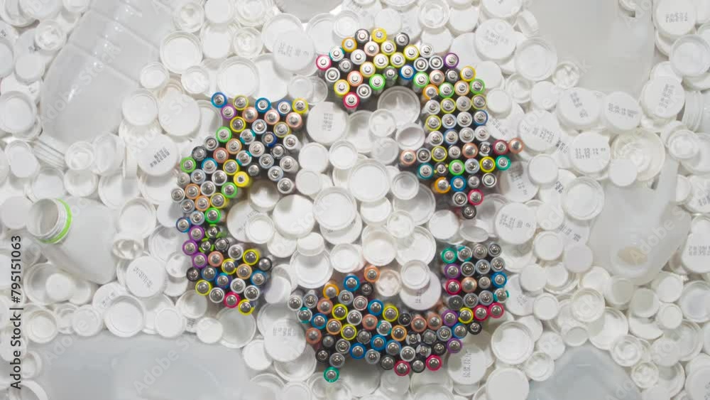 Collecting Plastic Lids for Recycling. The recycling symbol is made up ...