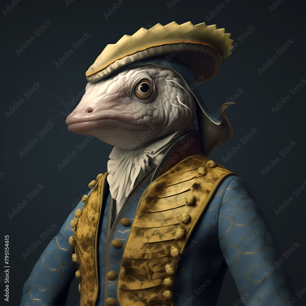 Realistic lifelike eel fish in renaissance regal medieval noble royal ...