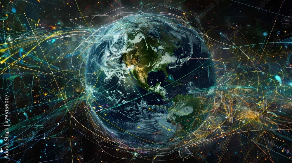 Global innovation network. earth surrounded by cutting-edge perceptron ...