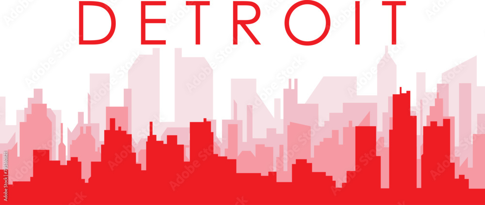 Red panoramic city skyline poster with reddish misty transparent ...