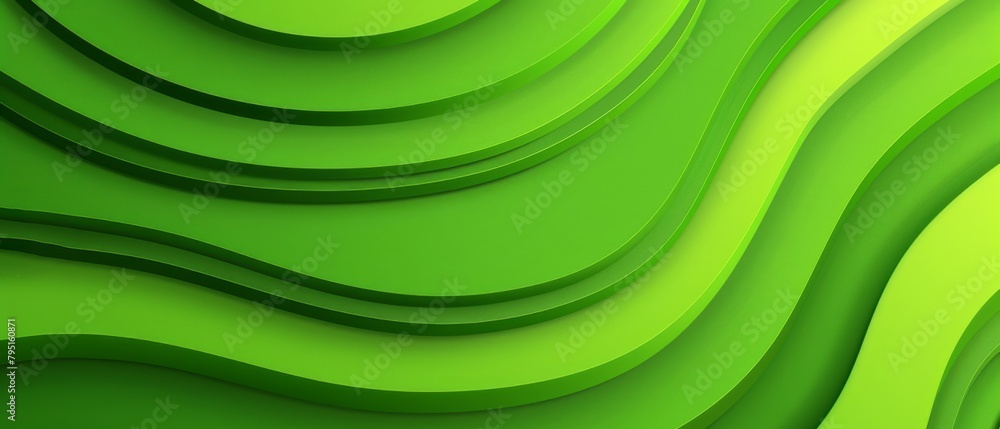 Abstract organic neon green color paper cut overlapping paper waves ...