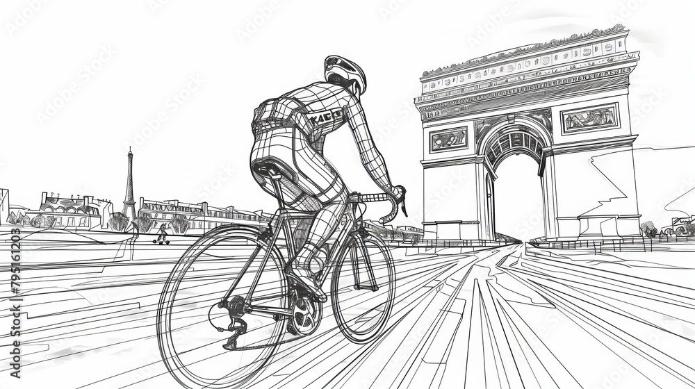 Olympics 2024 , Sketch-style illustration of a cyclist racing, ideal ...
