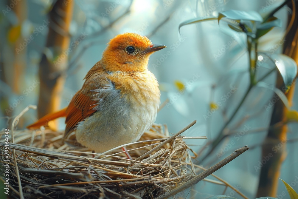 Close up shots of new born yellow baby birds with their mouths open in ...