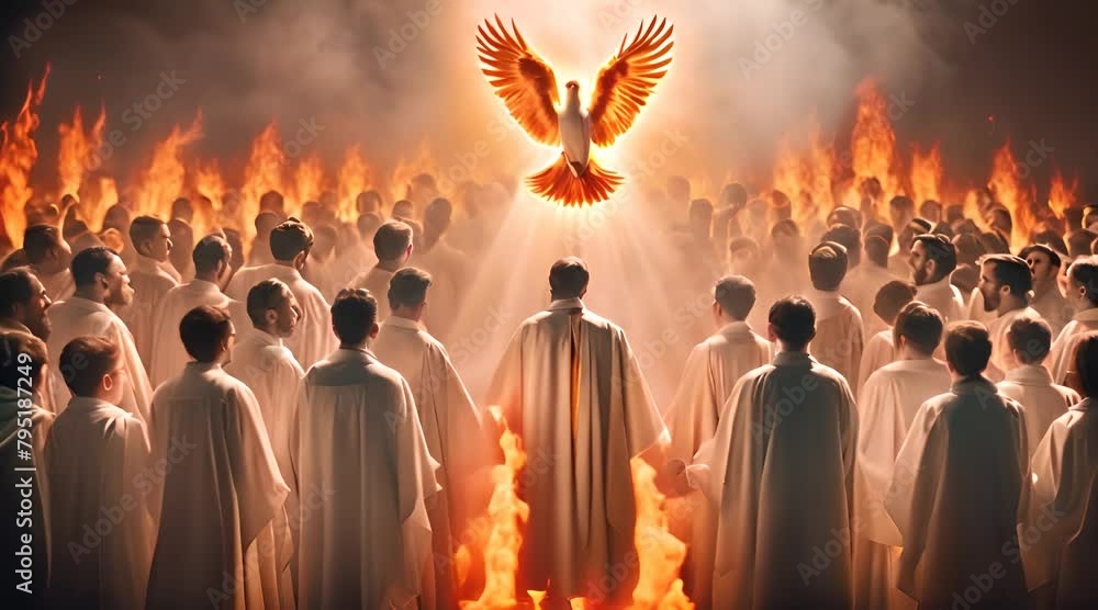 Pentecost Sunday The Holy Spirit Comes as Tongues of Fire. Digital ...