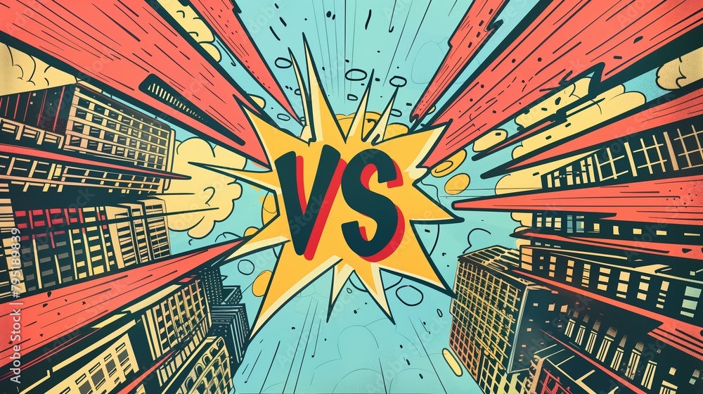 Cartoon comic background VS versus concept in pop art style with ...