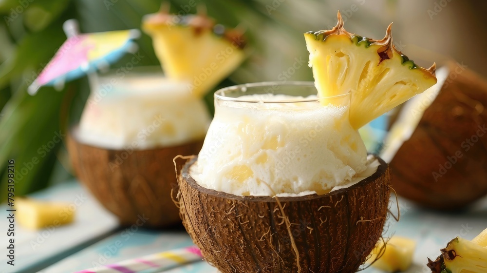 A tropical pi?+/-a colada cocktail, with creamy coconut milk, pineapple ...