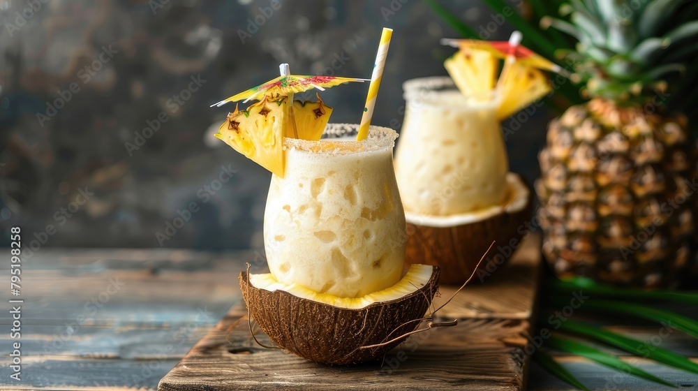 A tropical pi?+/-a colada cocktail, with creamy coconut milk, pineapple ...