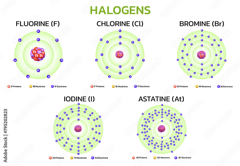 Halogens elements on the periodic table. Information for learning ...