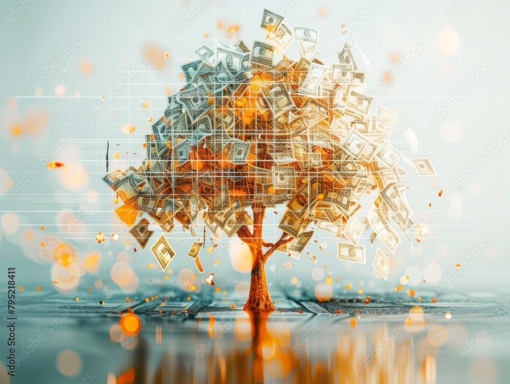 ASCII art of a money tree made of 100 dollar bills Stock Illustration ...