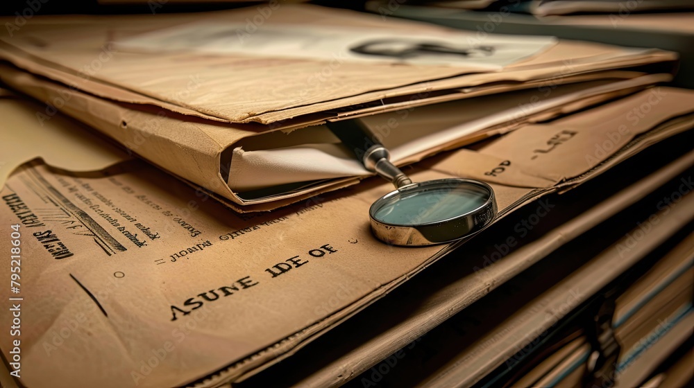 Top-secret dossier with classified information. Ancient manuscripts ...