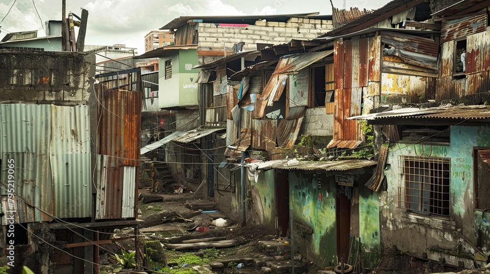 Urban blight and crumbling infrastructure in impoverished country ...