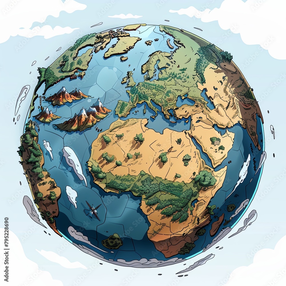 A cartoon Earth from a perspective in the Southern Hemisphere. Stock ...