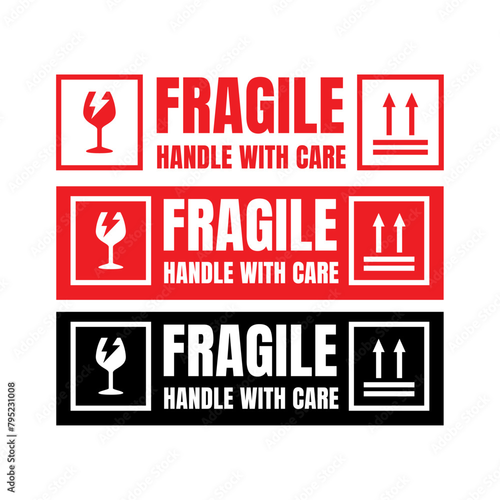 Sticker fragile handle with care vector. warning label, fragile label ...