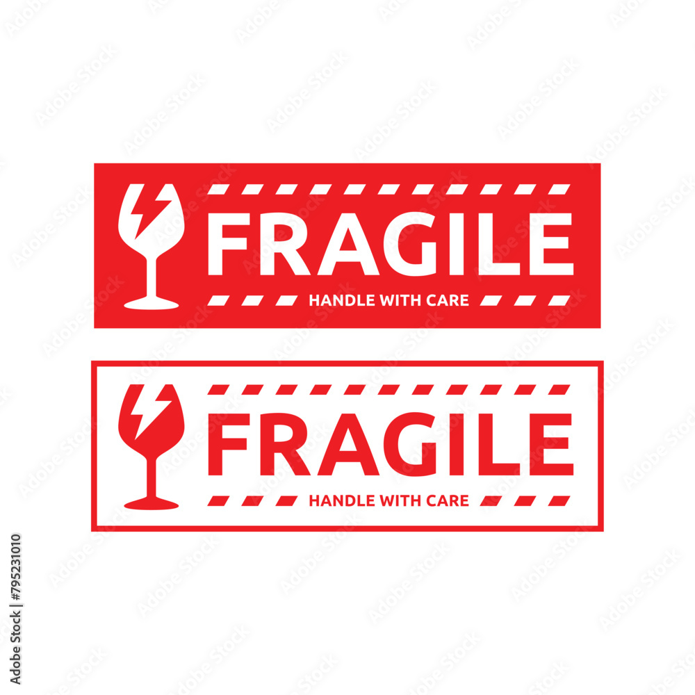 Sticker fragile handle with care vector. warning label, fragile label ...