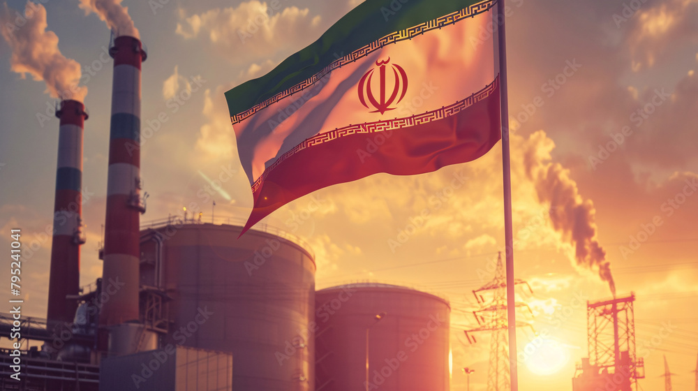 Factory background with Iranian flag: depicting Iran's nuclear ...