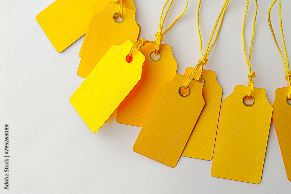 eye-catching photo of vibrant yellow price tags set against a clean ...