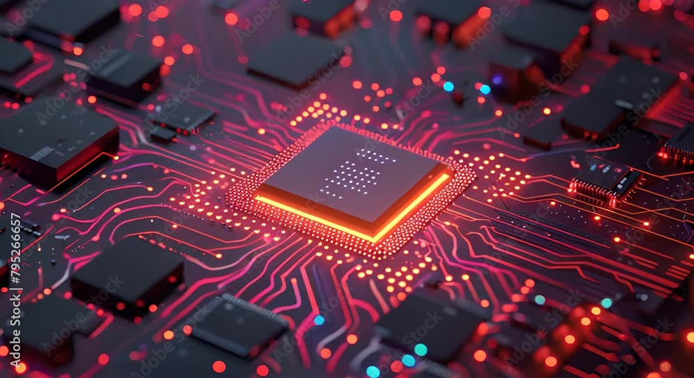 Glowing computer chip and CPU motherboard technology circuit board ...