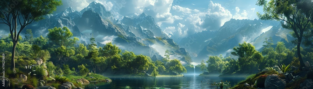 Illustrate a scenic depiction of the biblical utopia known as The ...