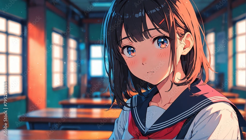 cute girl in school uniform anime cartoon portrait from Generative AI ...