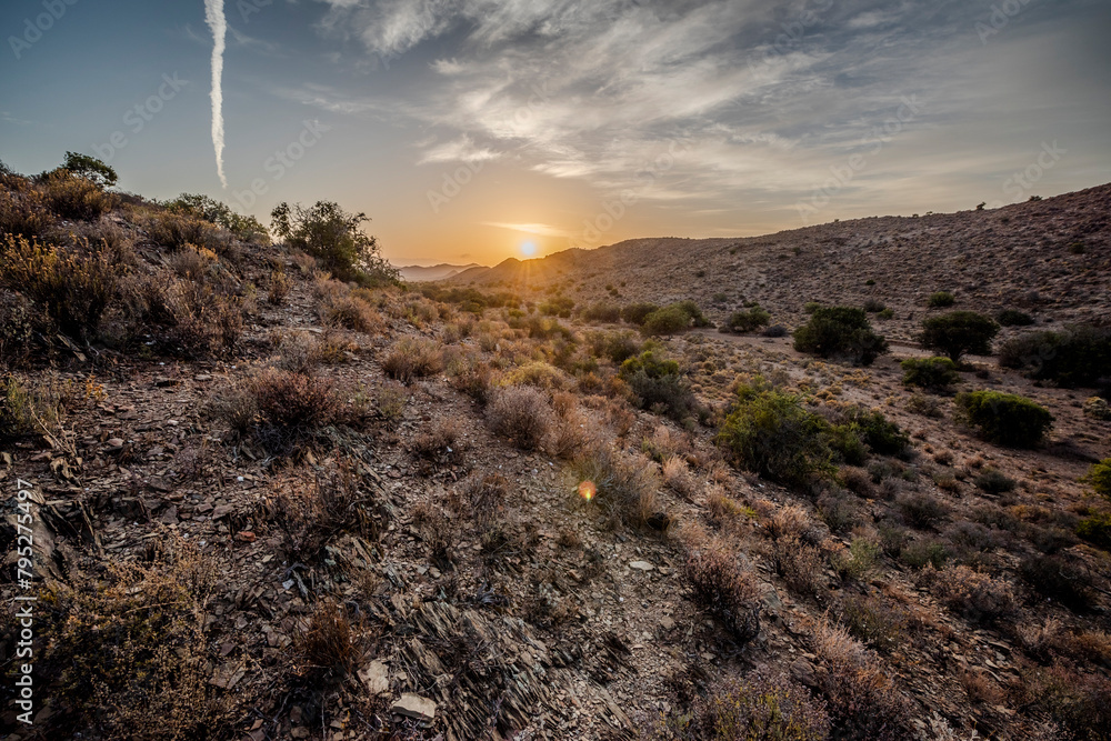 Karoo semi desert arid landscape with sky and clouds in South Africa ...