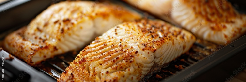 Deliciously crispy breaded fish fillets sizzling to perfection in the ...