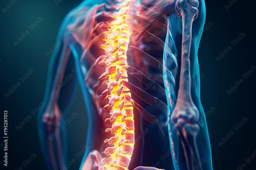 spine injury pain concept highlighting sacral and cervical regions in ...