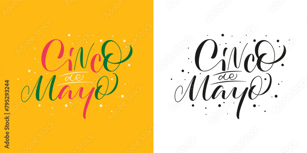 Cinco de Mayo. Hand draw calligraphy font. Black text on white ...