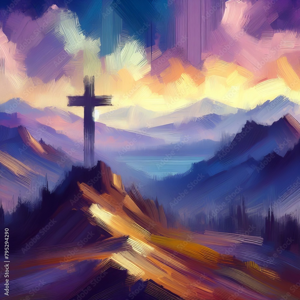 Abstract Christian background with representation of a cross Stock ...