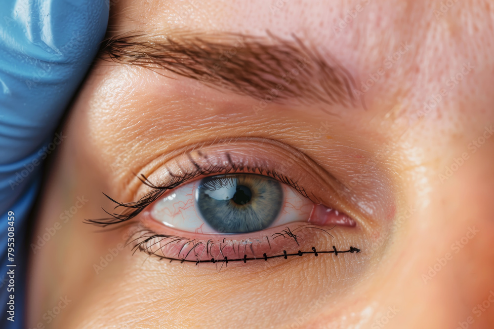 blepharoplasty of the eyes, eyelids, remaining suture, surgical thread ...
