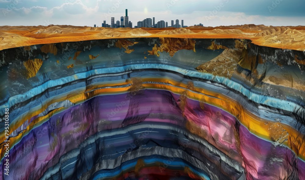 Schematic section of the bowels of the earth and mineral deposits in ...