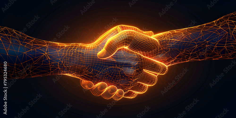The handshake is interpreted as a flaming steel handshake Illustration ...