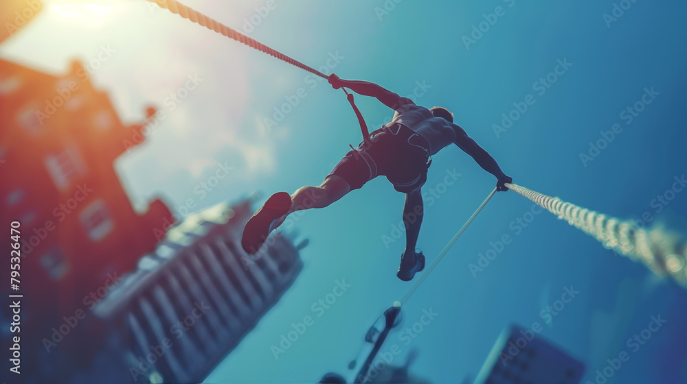 An athlete attempting a daring feat or pushing their limits in pursuit ...