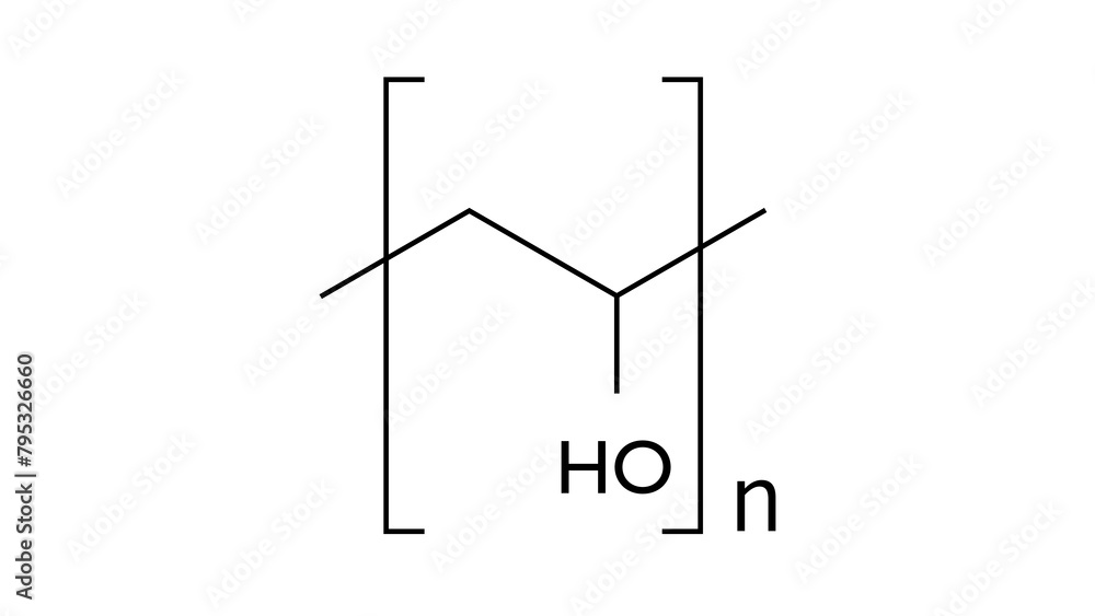 polyvinyl alcohol molecule, structural chemical formula, ball-and-stick ...