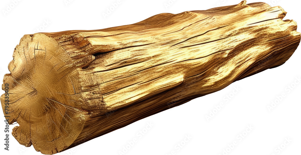 log wood made of gold,golden log wood isolated on white or transparent ...