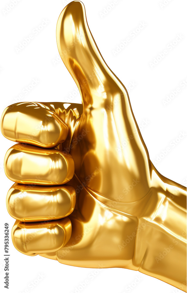 hand thump up made of gold,golden thump up hand isolated on white or ...